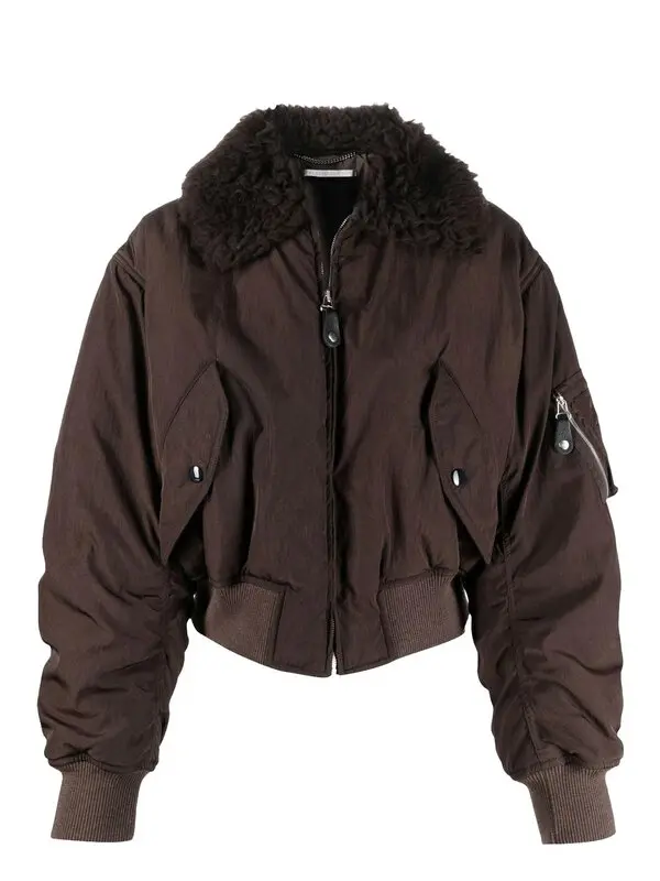 Stella McCartney Faux-fur Collar Cropped Bomber Jacket - Brown