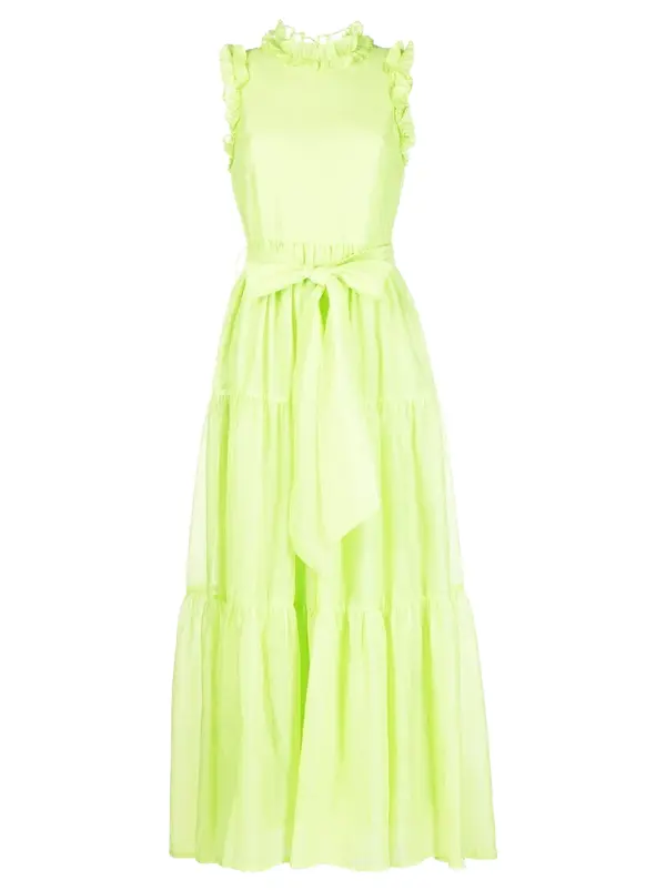 BARUNI Ruffle-trim Belted Maxi Dress - Green