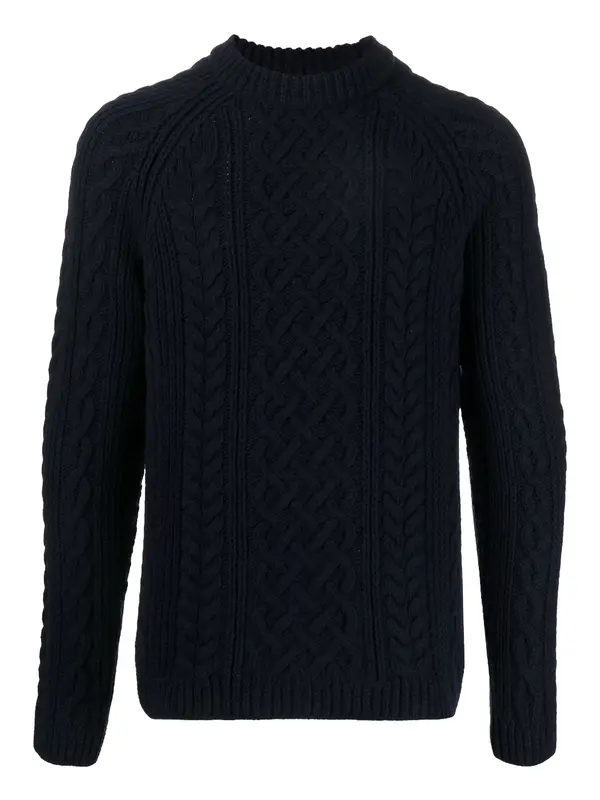 Kenzo Logo-patch Cable-knit Wool Jumper - Blue