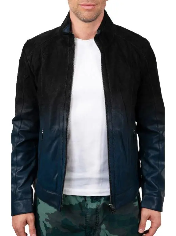 MACEOO Lambskin Leather Jacket - Blue