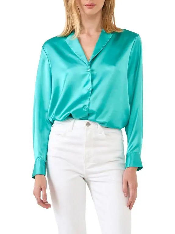 Endless Rose Satin Button-up Blouse - Aqua