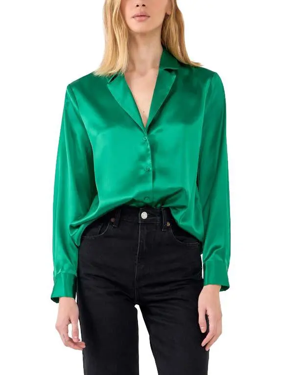 Endless Rose Satin Button-up Blouse - Green