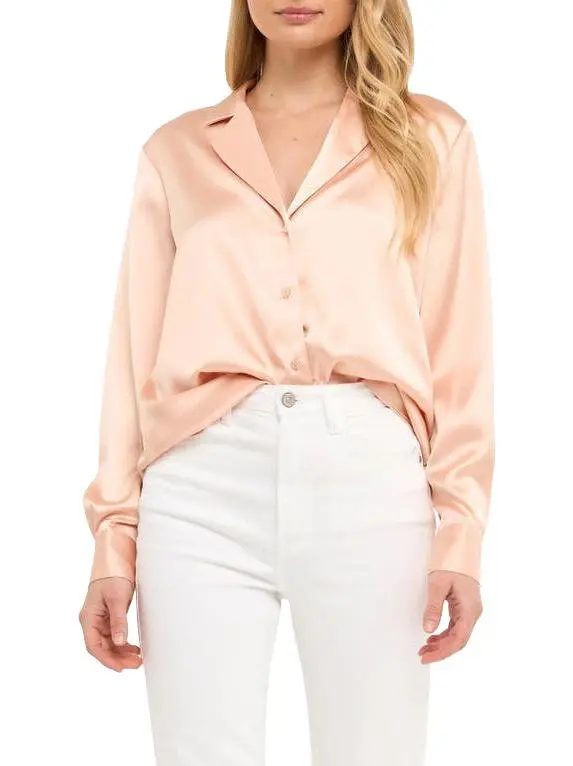 Endless Rose Satin Button-up Blouse - Rose