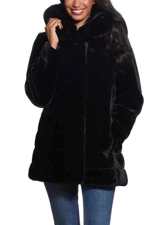Gallery Hooded Faux Fur Coat - Black