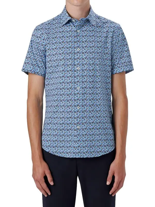 Bugatchi Ooohcotton® Button-up Short Sleeve Shirt - Classic Blue
