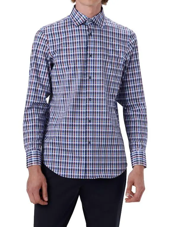 Bugatchi Ooohcotton® Tattersall Check Stretch Cotton Button-up Shirt - Classic Blue