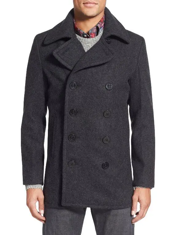SCHOTT Slim Fit Wool Blend Pea Coat - Dark Oxford Grey