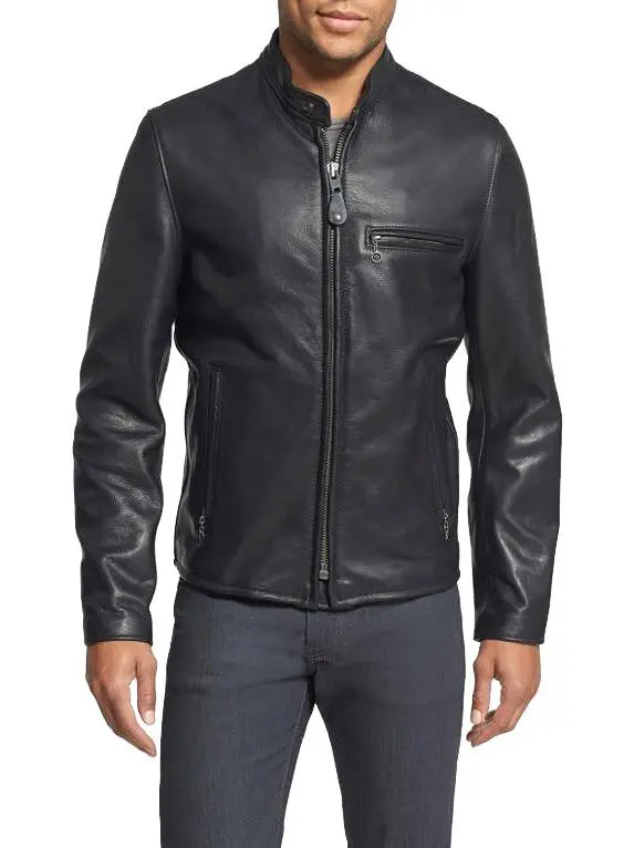 SCHOTT Café Racer Oil Tanned Leather Moto Jacket - Black