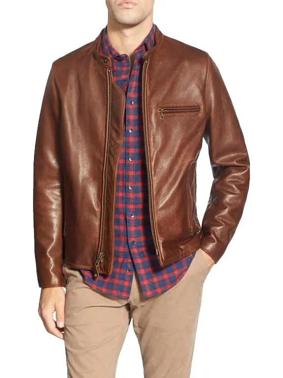 SCHOTT Café Racer Oil Tanned Leather Moto Jacket - Brown