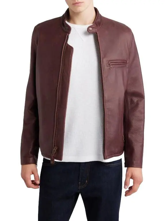 SCHOTT Café Racer Oil Tanned Leather Moto Jacket - Wine