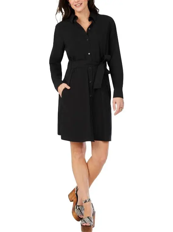 Foxcroft Pax Solid Long Sleeve Shirtdress - Black