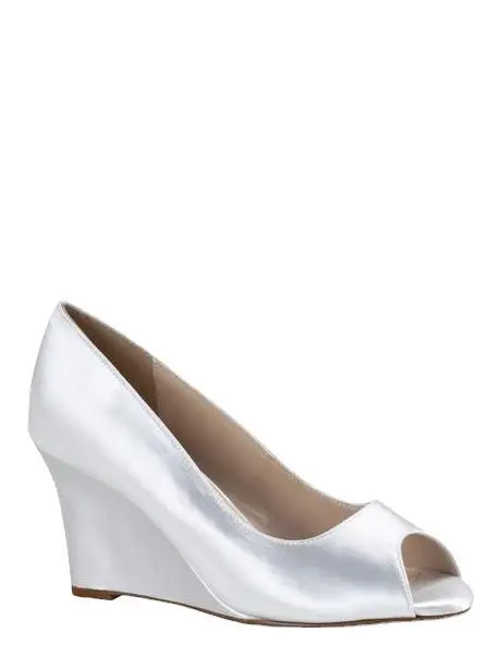TOUCH UPS Nicole Peep Toe Wedge Pump - White Satin