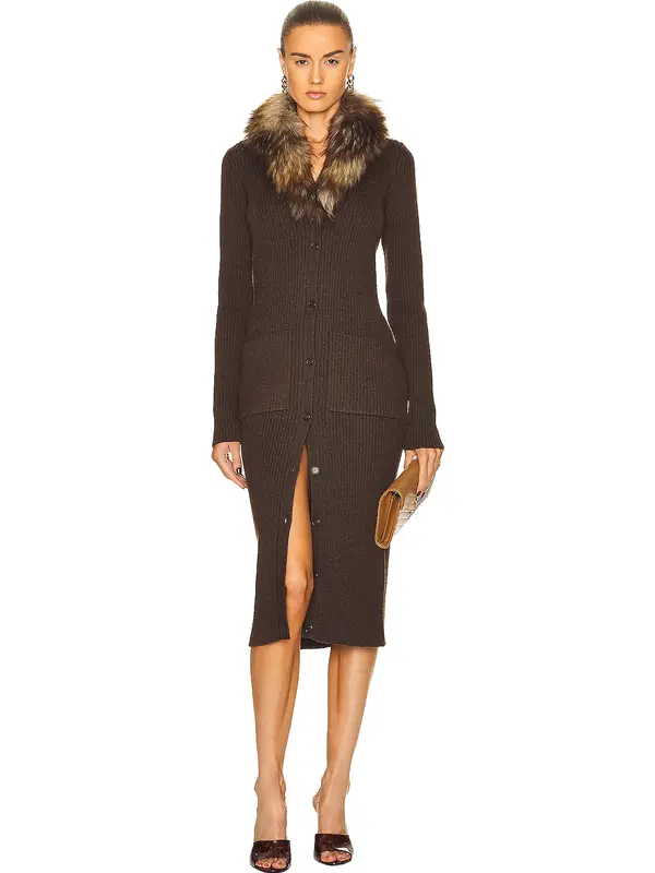 Saint Laurent Long Sleeve Midi Dress - Marron  Beige  & Noir