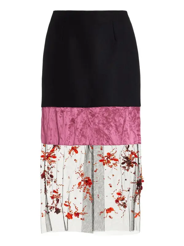 Prada Beaded Satin Midi Skirt - Multi