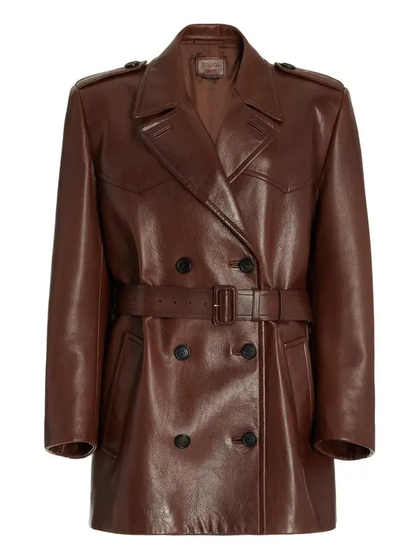 Prada Double-breasted Leather Jacket - Brown