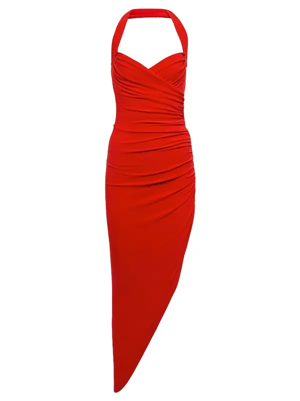 Norma Kamali Cayla Halterneck Midi Dress - Red