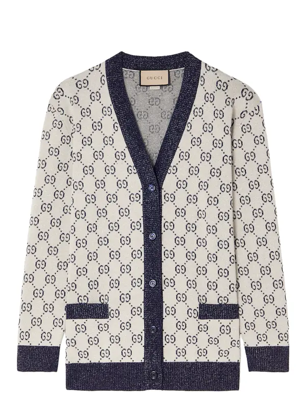Gucci Love Parade Metallic Jacquard-knit Cotton-blend Cardigan - Neutrals