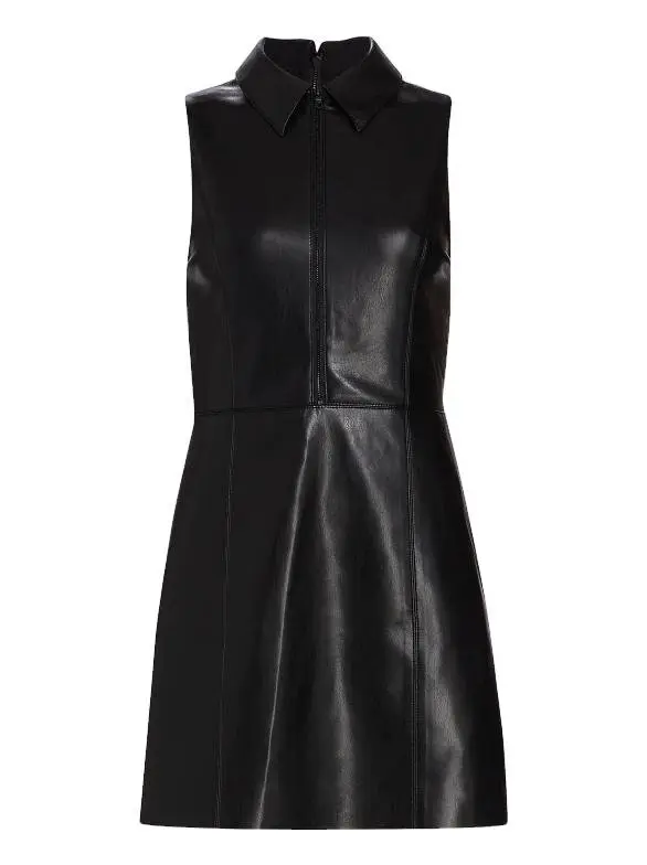 Alice + Olivia Ellis Zip-front Faux Leather Minidress - Black