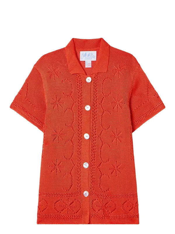Calle Del Mar Pointelle-knit Shirt - Red
