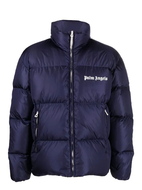 Palm Angels Logo-print Padded Jacket - Navy Blue White