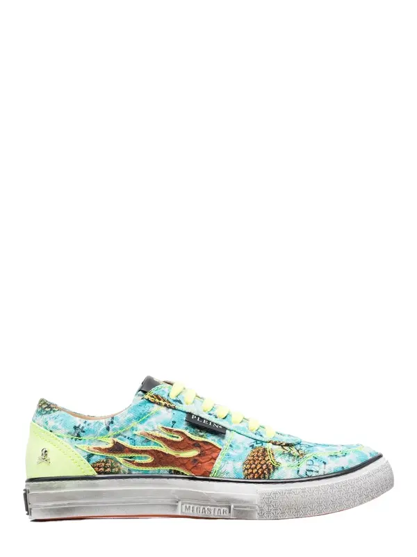 Philipp Plein Flame-print Canvas Low-top Sneakers - Blue
