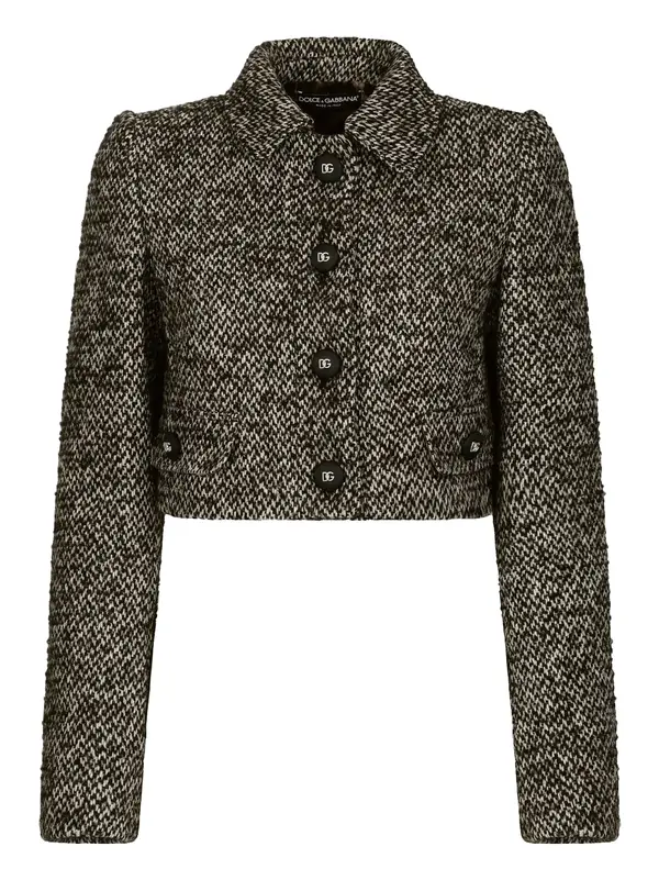 Dolce & Gabbana Cropped Tweed Jacket - Brown