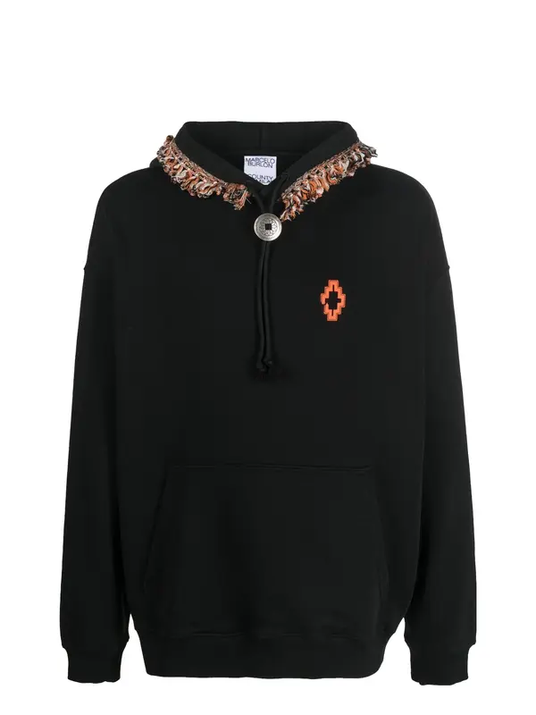 COUNTY OF MILAN Marcelo Burlon Fringed-trim Pullover Hoodie - Black