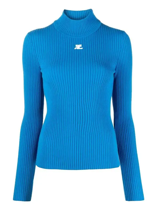 COURREGES Logo-embroidered Roll-neck Jumper - Blue
