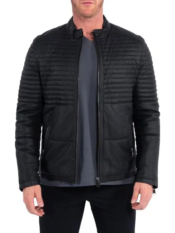 MACEOO Quilted Leather Jacket - Black