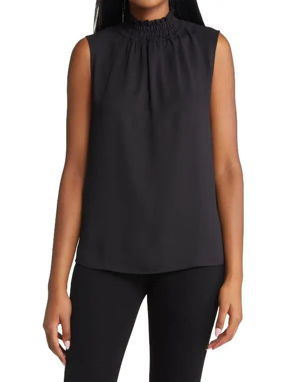 Ming Wang Smocked Mock Neck Blouse - Black