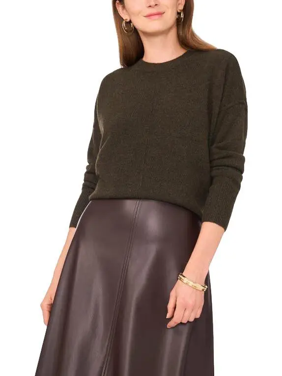 Vince Camuto Exposed Seam Crewneck Sweater - Dark Olive