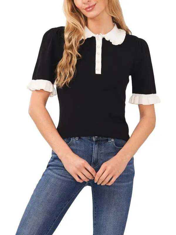 CECE DUPRAZ Contrast Trim Polo Sweater - Rich Black