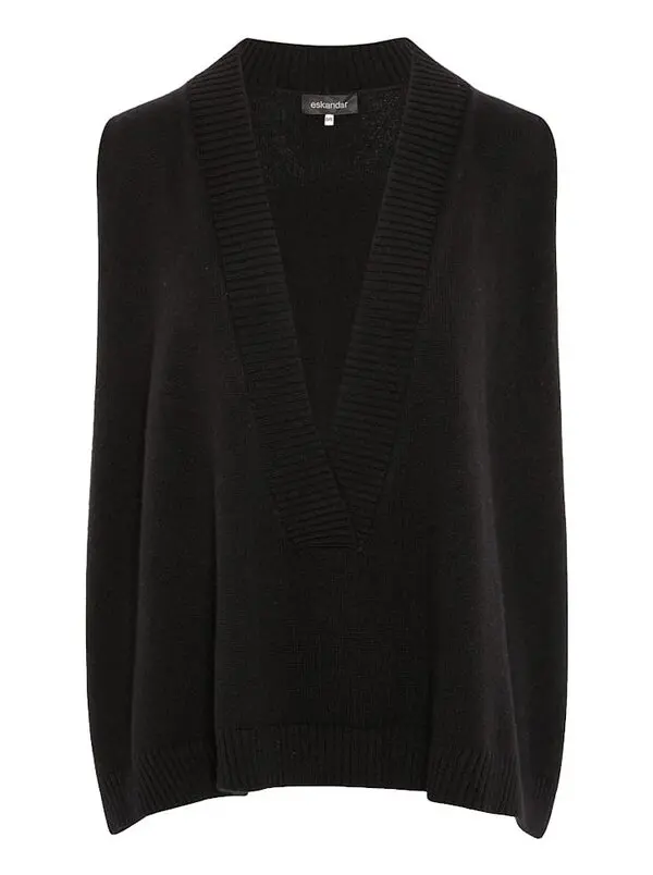 Eskandar Deep V-neck Cashmere Vest - Black