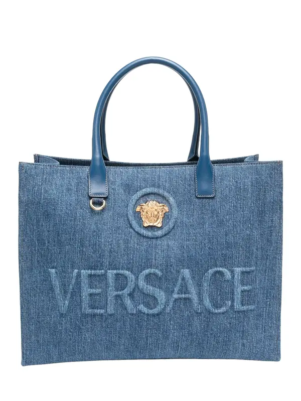 Versace Medusa Denim Tote Bag - Black