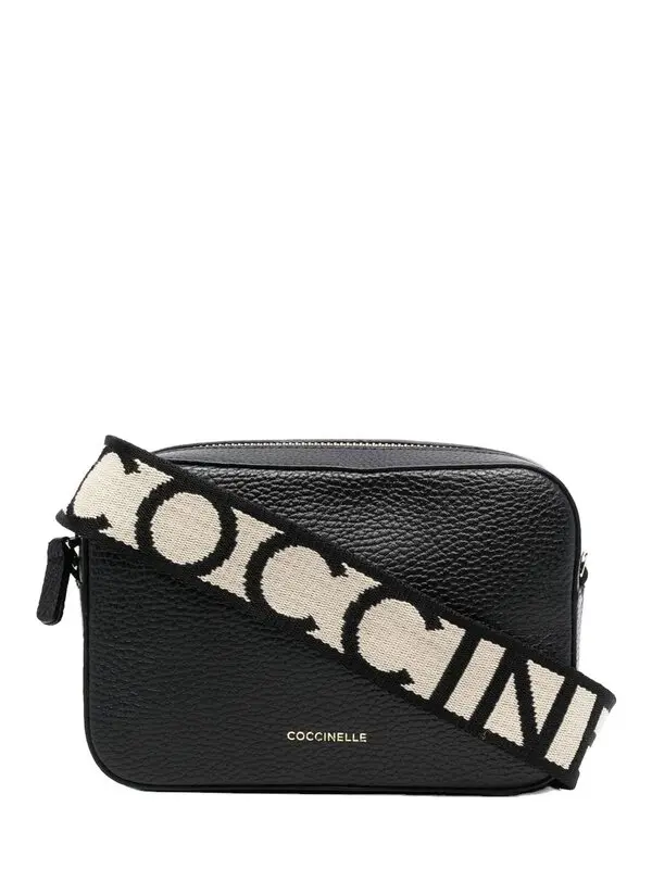 COCCINELLE Tebe Logo-strap Pebbled Shoulder Bag - Black