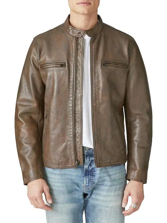 Lucky Brand Bonneville Washed Leather Jacket - Dark Brown