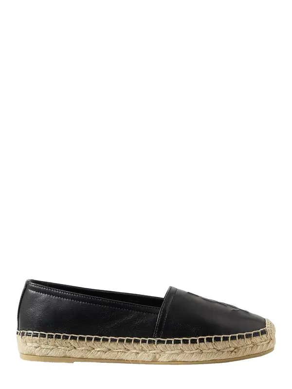 Saint Laurent Cassandre Logo-embossed Leather Espadrilles - Black