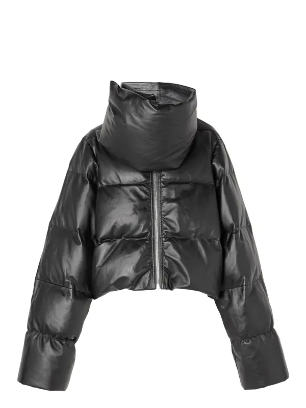 Rick Owens Cropped Quilted Padded Down Leather Jacket - Black
