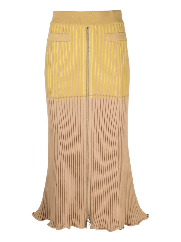 Rabanne Panelled Rib-detail Midi Skirt - Yellow