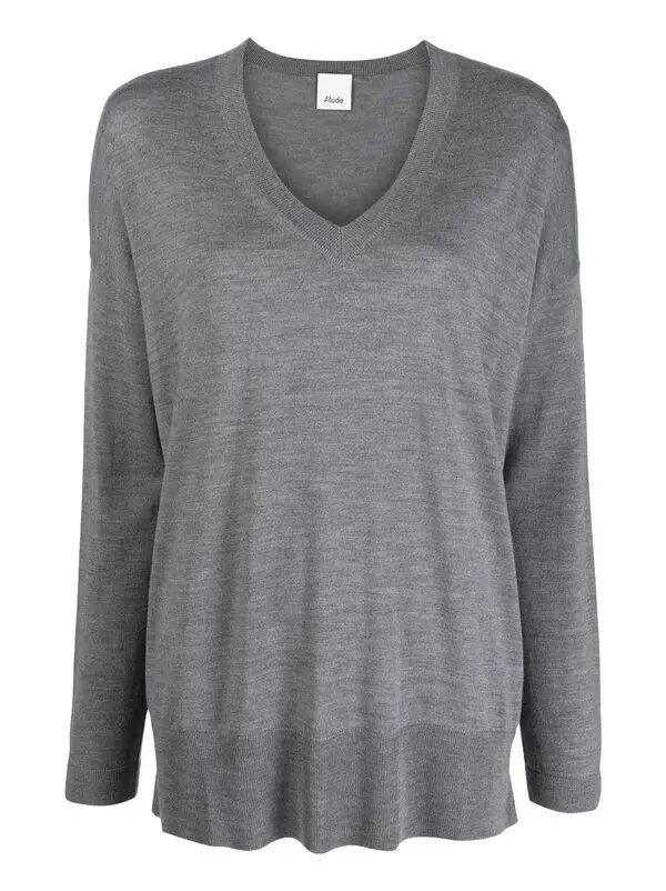 ALLUDE Fine-knit V-neck Jumper - Grey