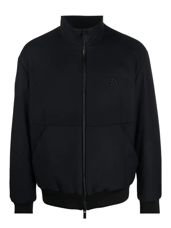 Giorgio Armani Embroidered-logo Zip-up Jacket - Black