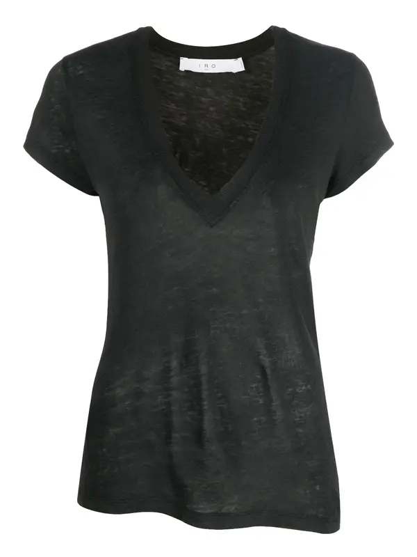 IRO PARIS V-neck Linen T-shirt - Black