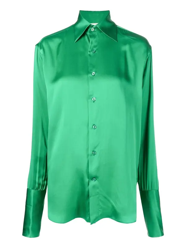 WOERA Long-sleeve Silk Shirt - Green