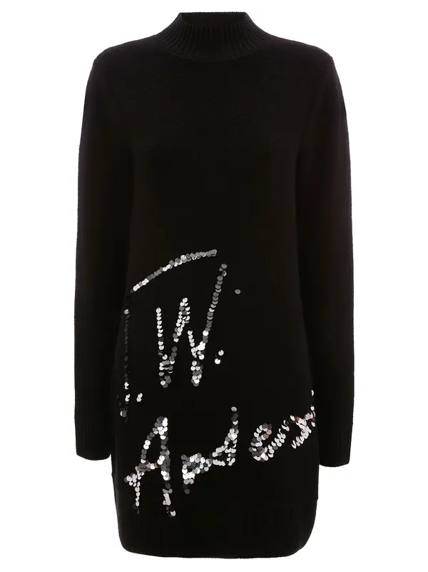JW Anderson Sequins-logo Knitted Minidress - Black