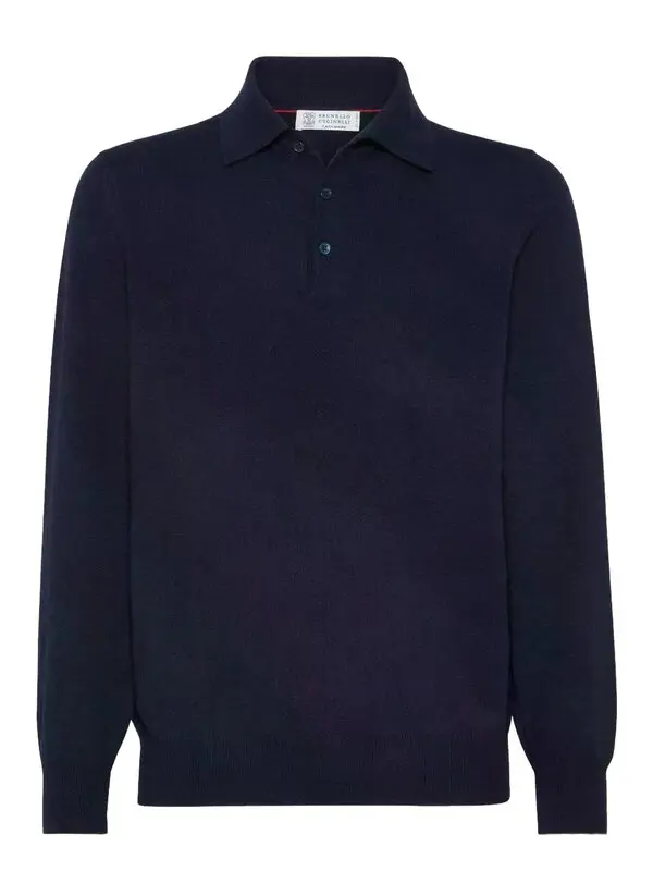 Brunello Cucinelli Long-sleeved Cashmere Polo Shirt - Blue