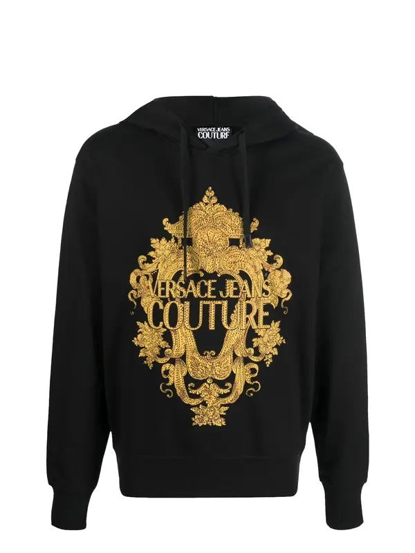 Versace Logo-print Cotton Hoodie - Black