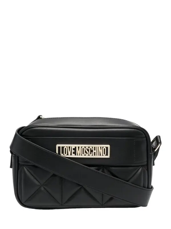 Moschino Quilted Crossbody Bag With Logo Plaque - Black