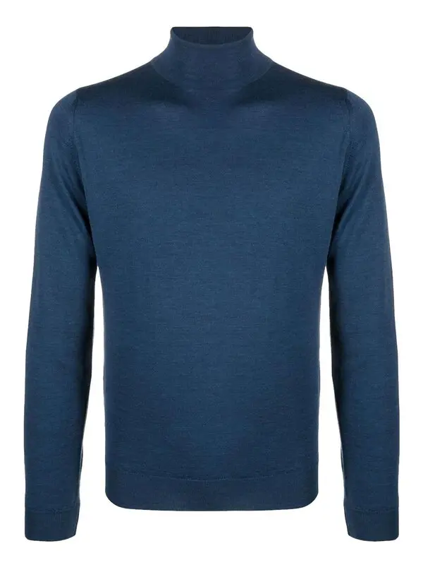 John Smedley Roll-neck Merino Jumper - Blue