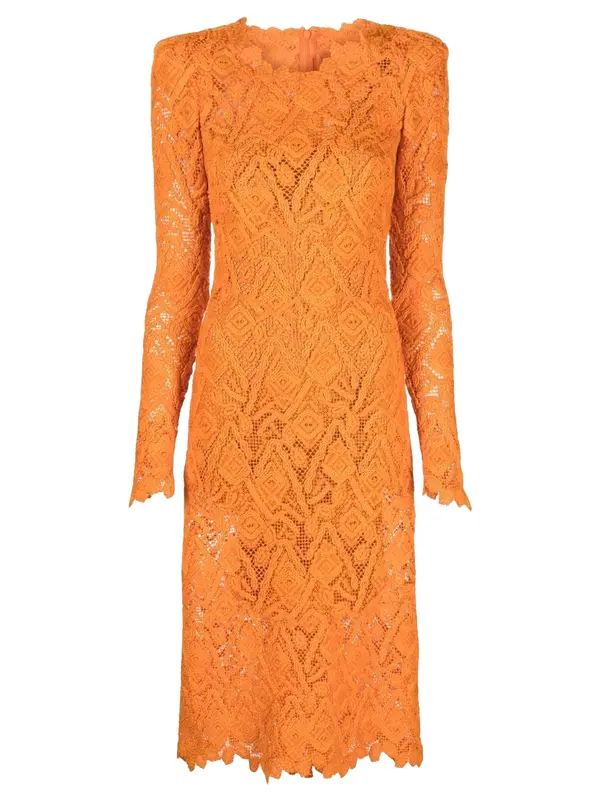 Ermanno Scervino Long-sleeve Lace Dress - Orange