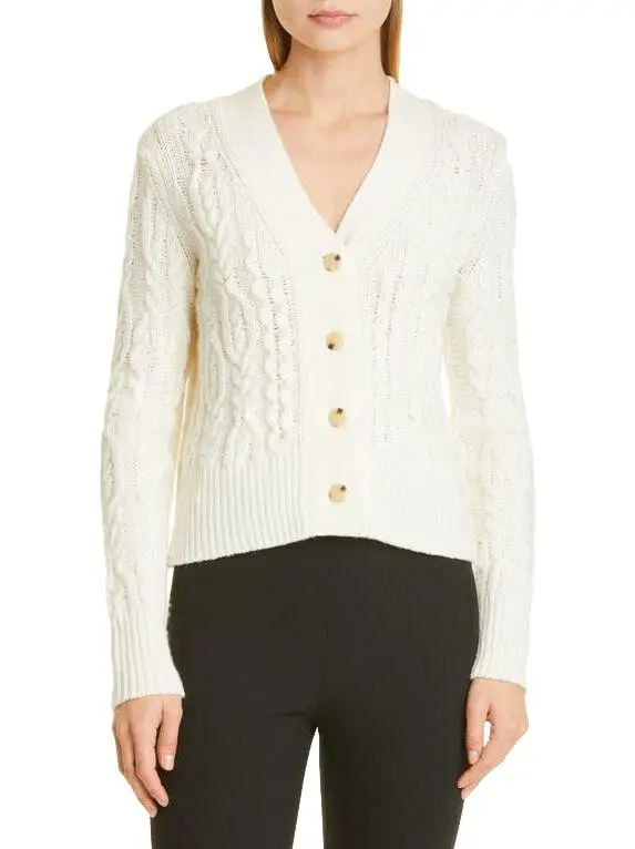 Vince Triple Braid Cable Wool And Cashmere Cardigan - Off White